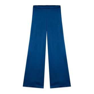 Oltre Palazzo-Hose aus Viskose-Satin - - Trousers - Damen - Blau - L