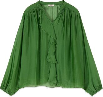 Oltre Femme, Blouses et Chemises, Vert, Taille: 38 FR Blouse en voile de soie et viscose