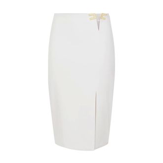 Elisabetta Franchi Femme, Jupes, Blanc, Taille: 40 FR Jupe midi avec d&eacute;tail logo