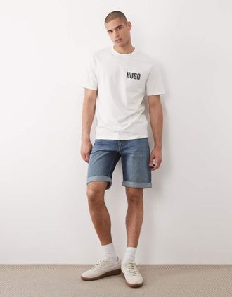 HUGO BOSS HUGO Red - Short en jean fusel&eacute; - Bleu moyen