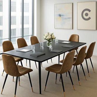 Furniture R 6PCS Chaises de Salles de R&eacute;union en Su&egrave;de, Chaise Marron, Design Contemporain Luxueux, Pieds en M&eacute;tal Noir et Dor&eacute;, pour Bureau ou Maison, &Eacute;l&eacute;gance e