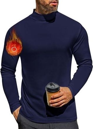 Ekouaer Haut Thermique Homme Maillot de Corps à Manches Longues sous-Vêtements Chauds avec Micro-Polaire intérieure Automne/Hiver Bleu Marine XXL