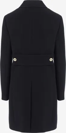Versace Womens Single-Breasted Wool Coat Black Virgin