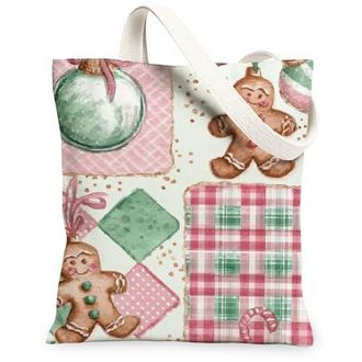 Generic Sacs fourre-tout en toile de pain d&eacute;pice de No&euml;l, sacs d&eacute;picerie r&eacute;utilisables, l&eacute;gers et lavables avec bandouli&egrave;re, Vert, 13x15 Inch