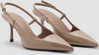 Mango Chaussures &agrave; talon en cuir vernis nude - Femme - 35 - MANGO