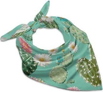 Generic Écharpe carrée en soie légère avec motif cactus et fleurs de cactus pour cheveux, foulard respirant, cadeau pour homme et femme, multicolore, 46x46cm