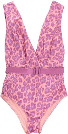 Zimmermann Pink Teddy Buckle Plunge Leopard Print Swimsuit Size L