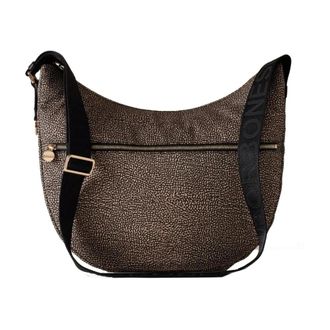 Borbonese Luna Schultertasche mit Natur/Schwarz Druck - - Bags - Damen - Schwarzk - ONE SIZE