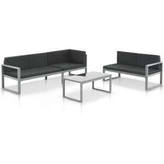 vidaXL Vidaxl - Salon de jardin 3 places avec coussins - Aluminium noir r&eacute;sistant aux intemp&eacute;ries - Table basse 90x50cm en verre - Confort optimal