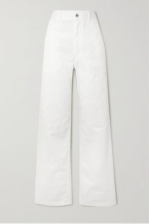 Loewe + Paulas Ibiza Hoch Sitzende Jeans Mit Weitem Bein, Lederbesatz Und Stickereien - Wei&szlig;