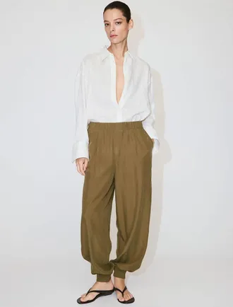 Mango Pantalon bouffant en lyocell kaki - Femme - XS - MANGO