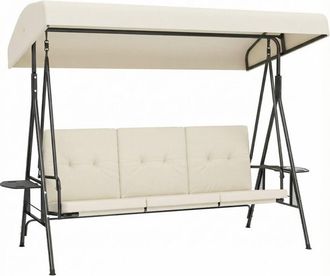 OUTSUNNY Balancelle de jardin - Outsunny - 3 places - inclinaison toit r&eacute;glable - 2 tablettes lat&eacute;rales, coussins - acier - cr&egrave;me
