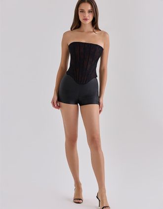 House of CB Mira top corset long noir en dentelle sans bretelles