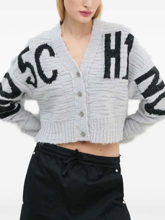 Moschino cardigan crop &agrave; plaque logo - Gris