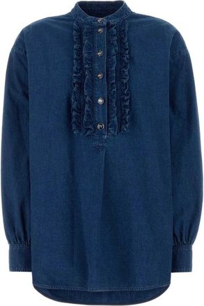 Valentino Garavani Femme, Blouses et Chemises, Bleu, Taille: 40 FR Chemise en denim &agrave; volants
