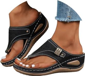 Generic Sandales orthop&eacute;diques pour femme, tongs compens&eacute;es avec soutien de la vo&ucirc;te plantaire pour femme, sandales &agrave; enfiler, coupe large, chaussures de plag