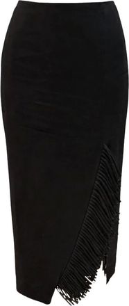 Simona Corsellini Femme, Jupes, Noir, Taille: 42 FR Gonna midi effetto lino frange e spacco laterale