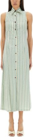 Alysi Femme, Robes, Vert, Taille: 36 FR Striped Sleeveless Shirt Dress