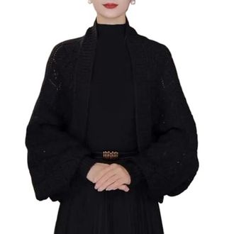 Generic Manteau ch&acirc;le tricot&eacute; ajour&eacute; tendance, cardigan ch&acirc;le tricot&eacute; ajour&eacute; pour femme, cardigan l&eacute;ger et souple, 2 pi&egrave;ces noires., taille unique