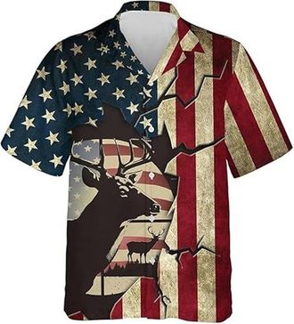 Keephen kewing Chasse au Cerf Impression 3D Chemise &agrave; Boutons pour Femmes Hommes Nouveaut&eacute; Chemises Hawaiiennes Manches Courtes Plage Chemise Aloha