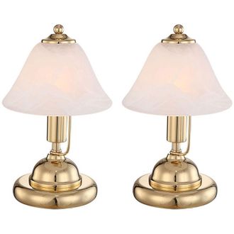 Globo Lighting 2er Set Tischleuchten ANTIQUE Messing mit Glasschirm, Touch Ein/Aus, H&ouml;he 27cm