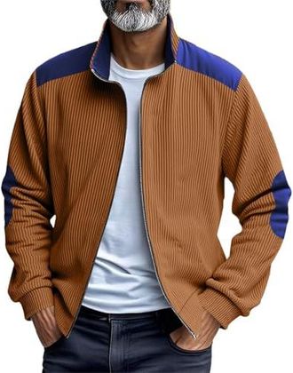 Generic Veste en velours c&ocirc;tel&eacute; pour homme avec col montant patchwork vintage - Veste de loisirs en coton l&eacute;ger - Sans capuche - Avec fermeture &eacute;clair, jaune,