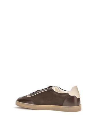 Brunello Cucinelli Mens Leather Sneakers With Suede Details Brown Trainers
