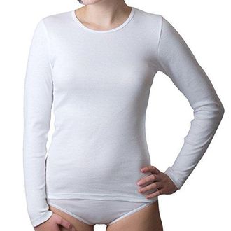 Hermko 17830 Maillot de Corps Femme Manches Longues Longsleeve Shirt Coton/Modal, Couleur:Blanc, Taille:50/52 (XL)