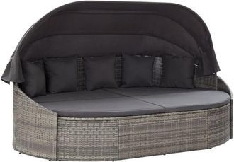 vidaXL Vidaxl - Chaise longue dext&eacute;rieur avec auvent R&eacute;sine tress&eacute;e Gris