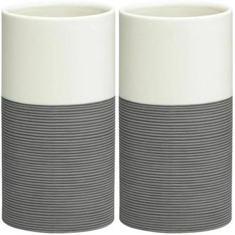 Sealskin Becher Doppio, Zahnputzbecher aus nat&uuml;rlichem Porzellan, Farbe: Grau, handbemalt (Packung mit 2)