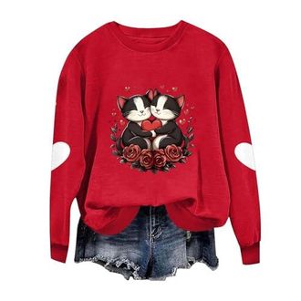 Generico Sweatshirt sans capuche pour femme, t-shirt avec imprim&eacute; de la Saint-Valentin pour femme, sweat &agrave; col rond, sweat &agrave; manches longues, chemisier, Rose i