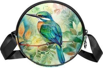 Generic Petit sac &agrave; bandouli&egrave;re circulaire pour femme, sac &agrave; bandouli&egrave;re aquarelle avec fermeture &eacute;clair, bretelles r&eacute;glables, sac &agrave; main rond d&eacute;contract&eacute; pou