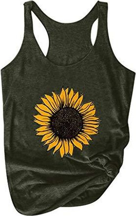 Generic Débardeur surdimensionné sans manches pour femme Imprimé tournesol rond Débardeur sans manches T-shirt à col grande taille pour femme Débardeurs dété 