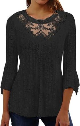 Generic Vetement Femme Ete, Tee Shirt Femme Blanc Couple Robe Chemise Haut À Manches 3/4 en Dentelle Ajourée pour Femmes, Confortable Et Décontracté, Couleur 