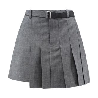 sacai Plissierte Wollshorts - - Shorts - Damen - Grau - S