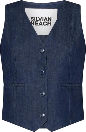 Silvian Heach Femme, Vestes, Bleu, Taille: 34 FR Gilet Linee Sartoriali e Chiusura a Bottoni