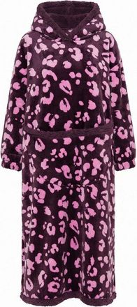 Ulla Popken Sweatjacke Loungewear-Poncho Pl&uuml;sch Leomuster Kapuze