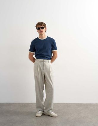 Topman Pantalon textur&eacute; ample avec ceinture - Taupe-Neutral