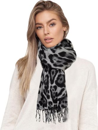 Glamexx24 Damen XXL Schal Kuscheliger warmer Leoparden Muster 3 farbiger Fransen Poncho Schal Oversized Deckenschal