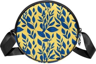 Generic Petit sac &agrave; bandouli&egrave;re Circle pour femme, motif feuille artistique, sac &agrave; dos avec fermeture &eacute;clair, bretelles r&eacute;glables, sac &agrave; main rond d&eacute;contract&eacute;