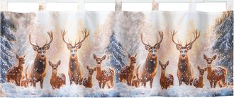 Heimtexland Scheibengardine Weihnachten Fensterdeko Rehe im Schnee Weihnachtsgardine Bedruckt Deko Gardine Blickdicht 45x120 mit Schlaufen Winter Deko Typ651