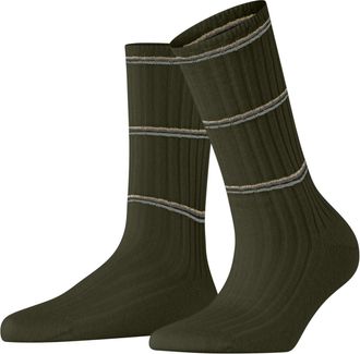 Falke Damen Socken Cosy Wool Boot W So Wolle Kaschmir einfarbig 1 Paar, Grün Artichoke 7436 Stripe, 39-42