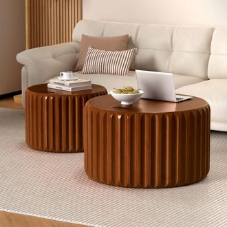 Generic Rundes Beistelltisch-Set (2er-Pack), Mid-Century-Modern-Kreistisch mit rutschfesten F&uuml;&szlig;en, Industrie-Beistelltisch f&uuml;r Wohnzimmer, Schlafzimmer, B&uuml;ro 