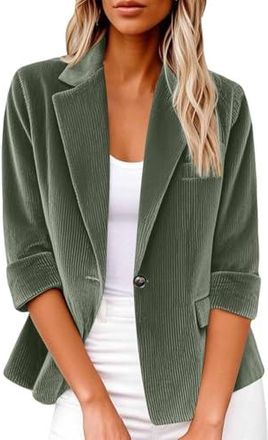 Generic Blazers en velours c&ocirc;tel&eacute; pour femmes un bouton revers crant&eacute; cardigan veste habill&eacute;e &agrave; manches longues d&eacute;contract&eacute;e bureau travail blazer veste avec 