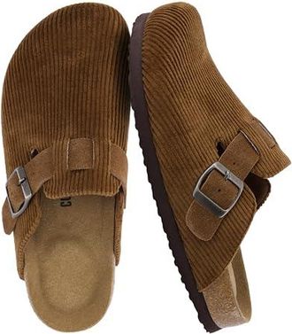 Cushionaire Sabot Hana Cork Footbed pour Femme avec +Confort, Velours c&ocirc;tel&eacute; Beige 39 EU