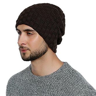 DonDon Bonnet dhiver Bonnet homme Beanie Slouch Style avec doublure tr&egrave;s douce et confortable &agrave; porter - Marron,Taille unique