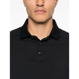 Emporio Armani Textured Cotton Polo - Black