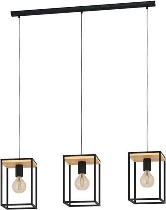 Eglo Hängelampe Libertad, 3-flammige Pendelleuchte Esstisch, Hängeleuchte aus Metall in schwarz und Holz in Natur, Esszimmerlampe hängend, E27 Fassung