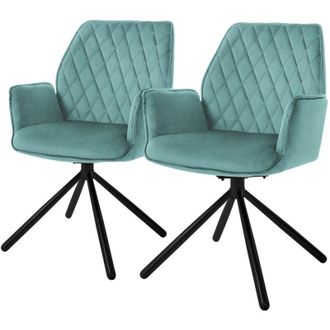 ML Design 2x Chaise de Salle &agrave; Manger Vert Turc, en Velours, Pivotante, avec Accoudoirs et Dossier, Assise Rembourr&eacute;e, Pieds M&eacute;talliques, Fauteuil
