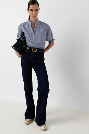 Gerard Darel Blouse ray&eacute;e &agrave; volants en popeline - CLEE - Bleu ocean